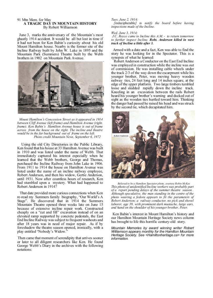 Mountain Memories – Hamilton Mountain Heritage Society